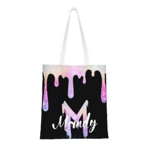 zhixingasdfgh personalized glitter gradient print tote bags, custom name or text tote bag, customized totes bag for beach, reusable bags for book grocery, shopping bag, gift for girls & women