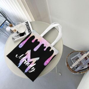 Zhixingasdfgh Personalized Glitter Gradient Print Tote Bags, Custom Name or Text Tote Bag, Customized Totes Bag for Beach, Reusable Bags for Book Grocery, Shopping Bag, Gift for Girls & Women