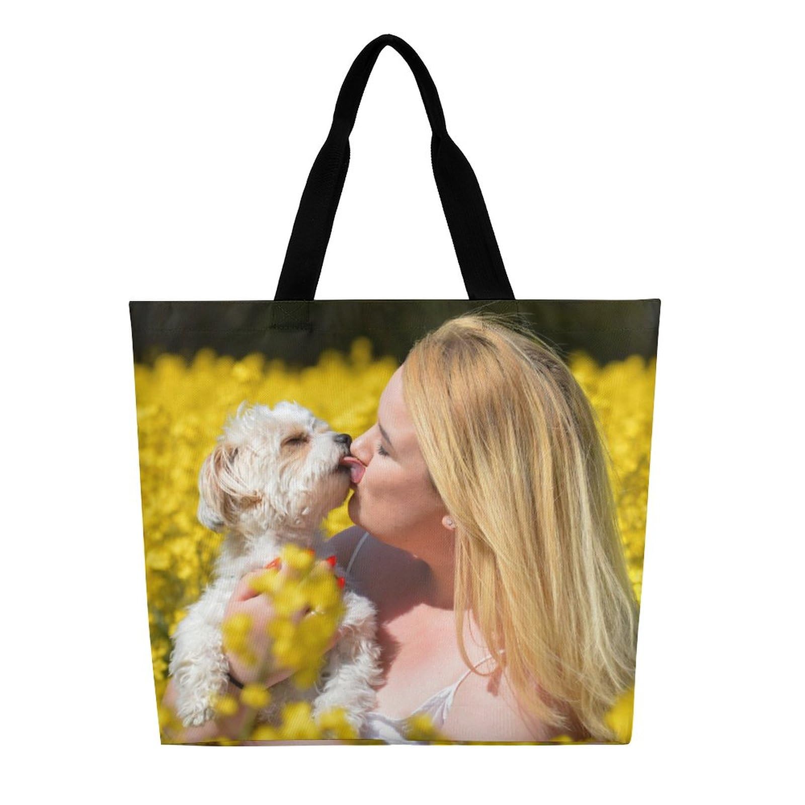 Customized Your Pictures & Text On Your Tote Bag Personalized Photo Logo Reusable Grocery Shopping Bag Large Capacity Shoulder Bag Create Your Own Bridesmaid Beach Bag Custom Wedding Birthday Gifts