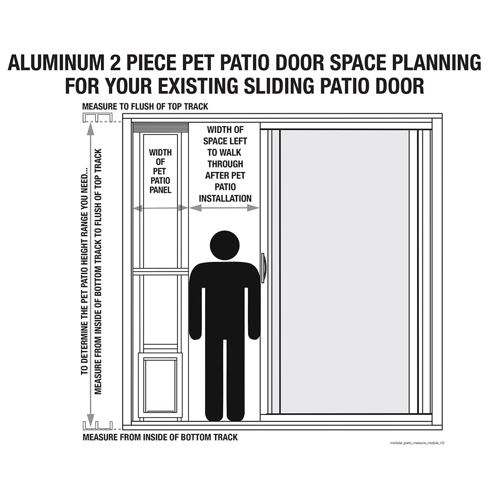 Ideal Pet Products 96” ALUMINUM 2-Piece Modular Pet Patio Door with Single Pane Glass and Clear Flexible Flap, for Cats or Dogs, 5" x 7" Flap Size