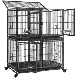 yaheetech stackable dog crate with divider 43'' rolling heavy duty dog cage with open top/ 2 removable trays for small/medium dog, double story