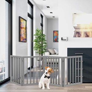 petmaker freestanding pet gate - wooden folding fence for doorways, halls, stairs & home - step over divider - great for dogs & puppies,gray