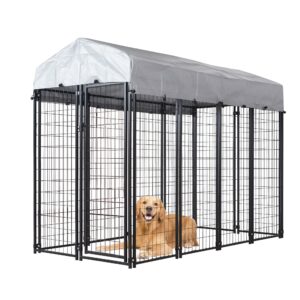 hittite large outdoor dog kennel, heavy duty outdoor dog cage, anti-rust dog pens outdoor with waterproof uv-resistant cover and secure lock for backyard,8'l x4' w x 6'h（with roof）