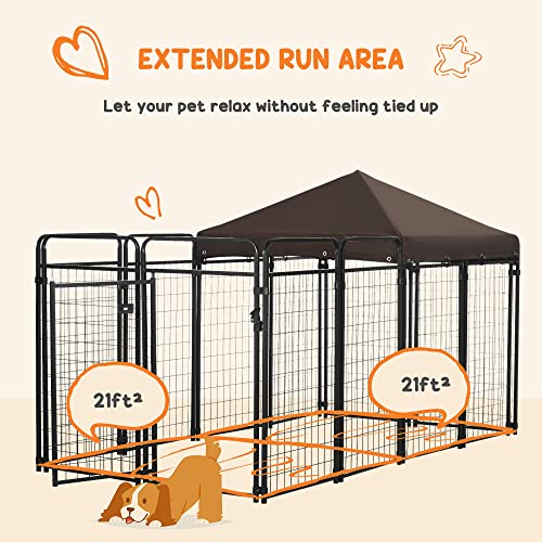 PawHut Dog Kennel Outdoor with Waterproof Canopy, Dog Run with Galvanized Chain Link, Secure Lock, for Backyard and Patio, Large and Medium Sized Dogs, 9.3' x 4.6' x 5.2'