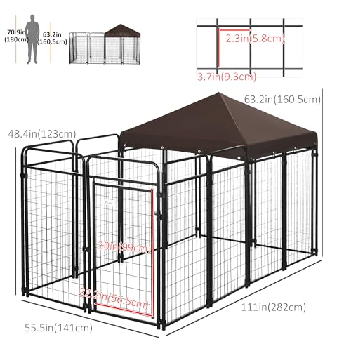 PawHut Dog Kennel Outdoor with Waterproof Canopy, Dog Run with Galvanized Chain Link, Secure Lock, for Backyard and Patio, Large and Medium Sized Dogs, 9.3' x 4.6' x 5.2'