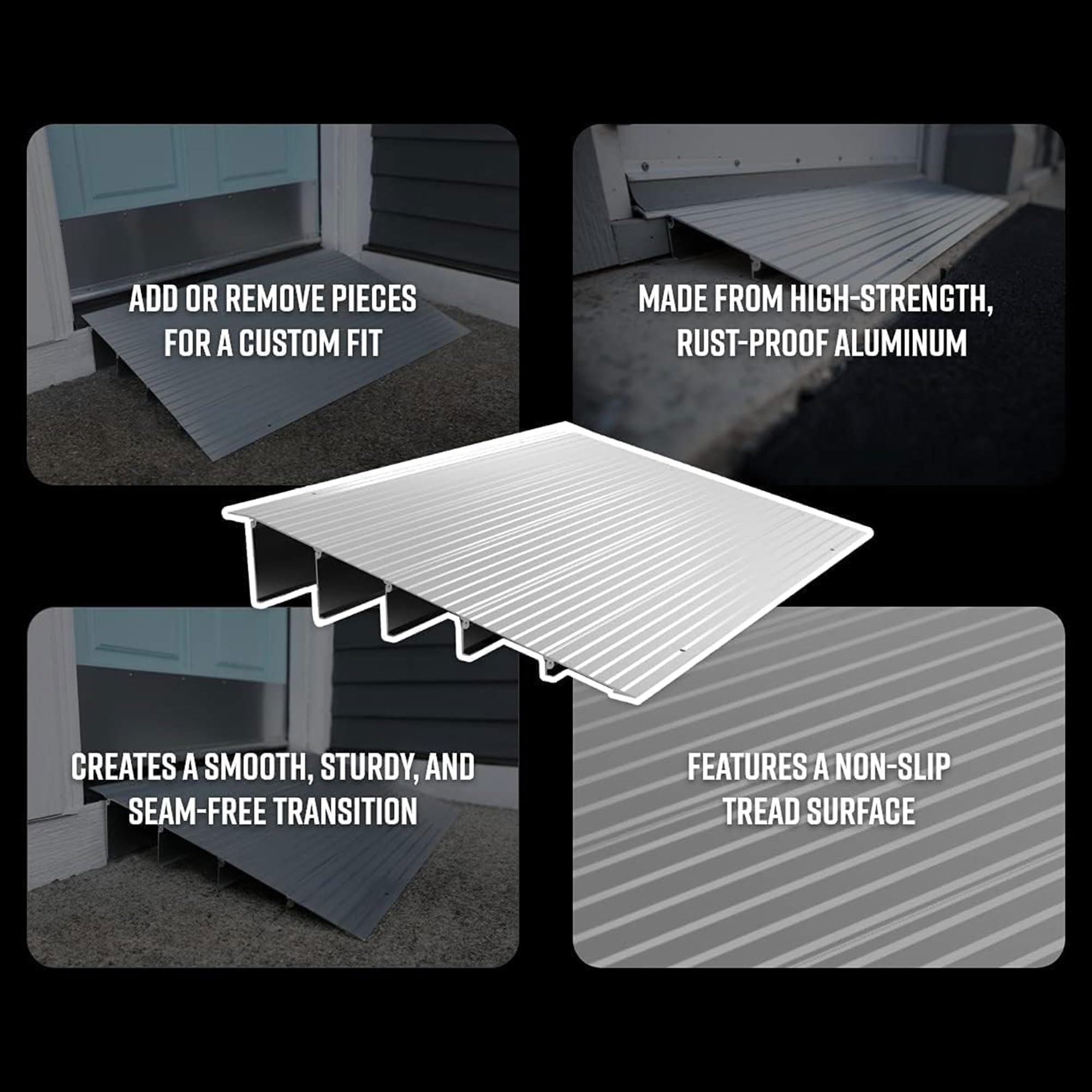 EZ-ACCESS TRANSITIONS 4 Inch Portable Self Supporting Aluminum Modular Entry Threshold Ramp Ideal for Doorways and Raised Landings