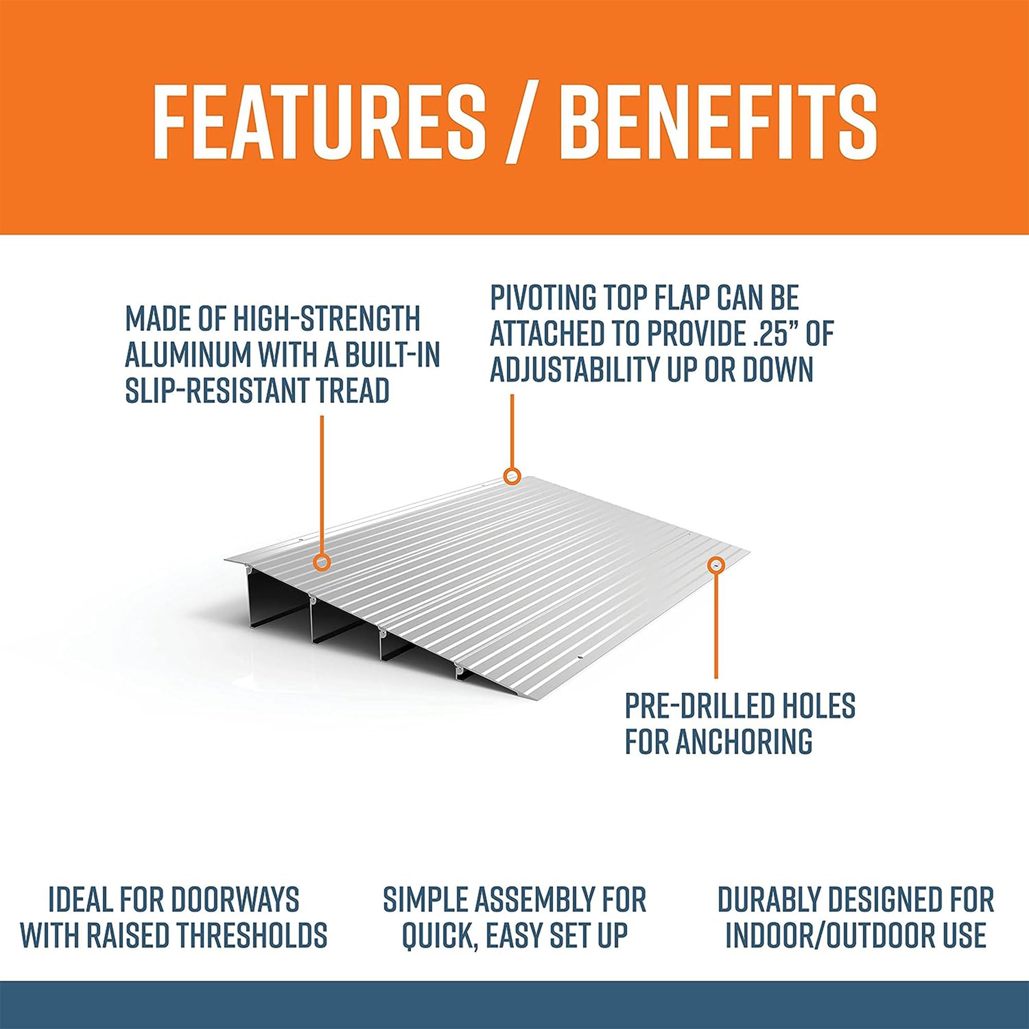 EZ-ACCESS TRANSITIONS 4 Inch Portable Self Supporting Aluminum Modular Entry Threshold Ramp Ideal for Doorways and Raised Landings