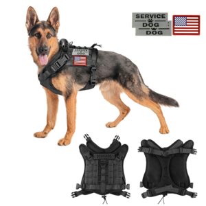 hanshengday tactical service dog vest harness for medium large dog, military k9 training dog vest with molle & loop panels adjustable tactical dog vest harnesses with handle (01xl, 01-black)