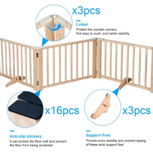 YOCAN Freestanding Wooden Dog Gates -Foldable Pet Gate Indoor Dog Fence, Dog Gate for Doorways, House, Stairs, Halls-5 Panel 16.9"