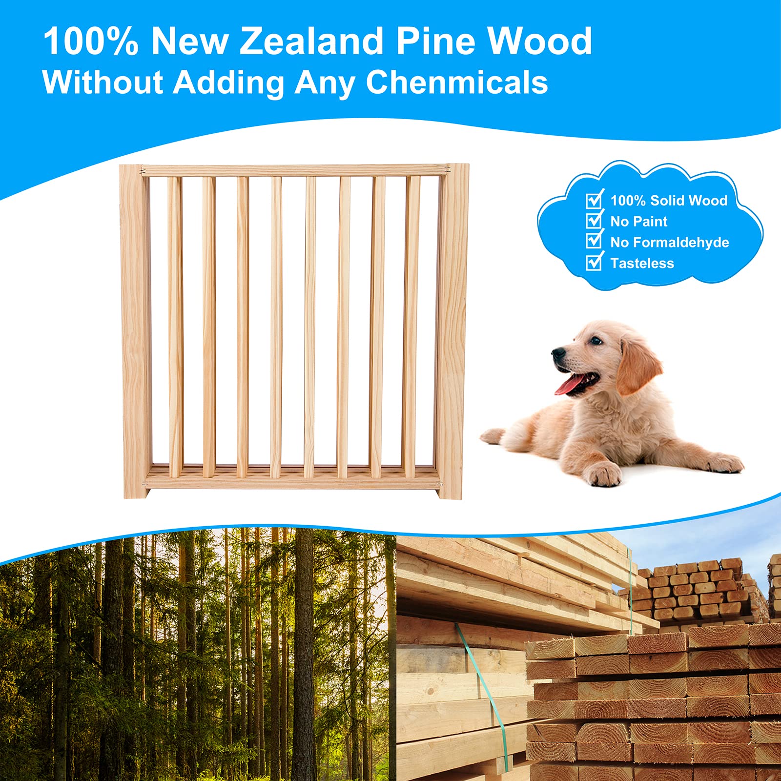 YOCAN Freestanding Wooden Dog Gates -Foldable Pet Gate Indoor Dog Fence, Dog Gate for Doorways, House, Stairs, Halls-5 Panel 16.9"