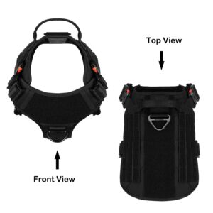 ICEFANG Tactical Dog Harness with 4X Metal Buckle,Dog MOLLE Vest with Handle,No Pulling Front Clip,Hook and Loop Panel for Dog Custom Patch (L (28"-35" Girth), Black)