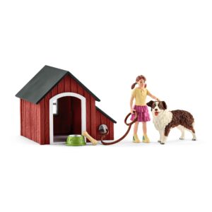 Schleich Farm World, Animal Toys for Girls and Boys Ages 3-8, 5-Piece Playset, Dog Kennel, Red