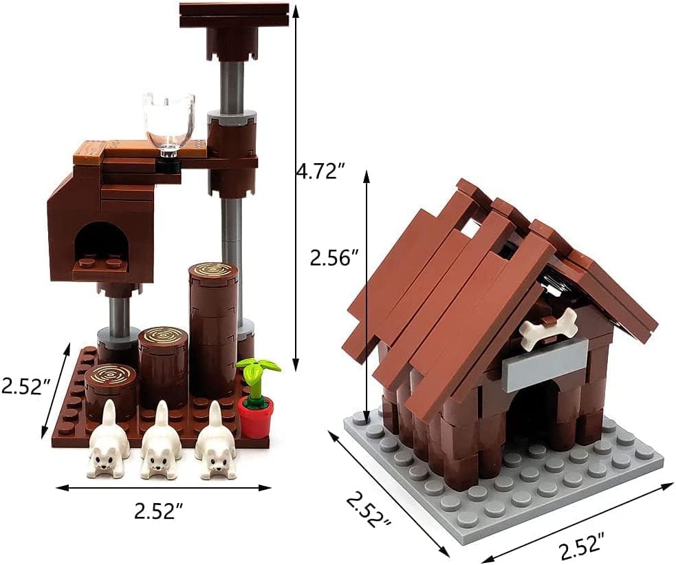 General Jim's Pets Double Decker Two Level Cat & Dog House Building Block Set - includes Cat Tower and Dog Kennel with Kittens and Dogs