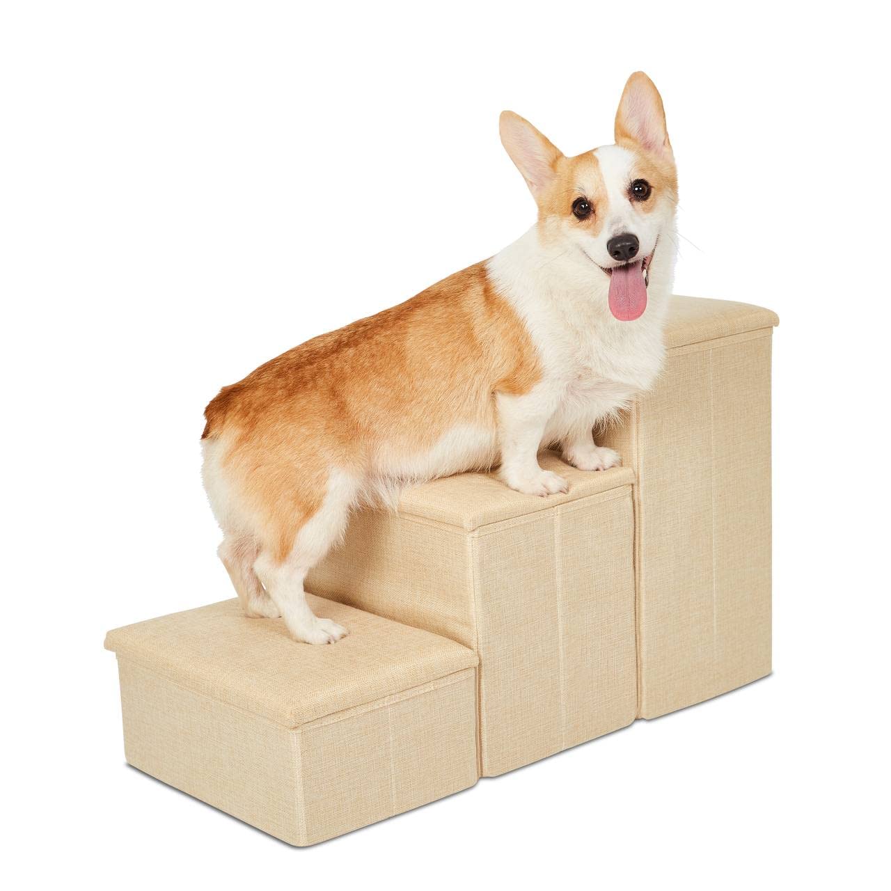 PET AWESOME Dog Stairs with Storage and Adjustable Steps for a Puppy, Small or Medium Dog