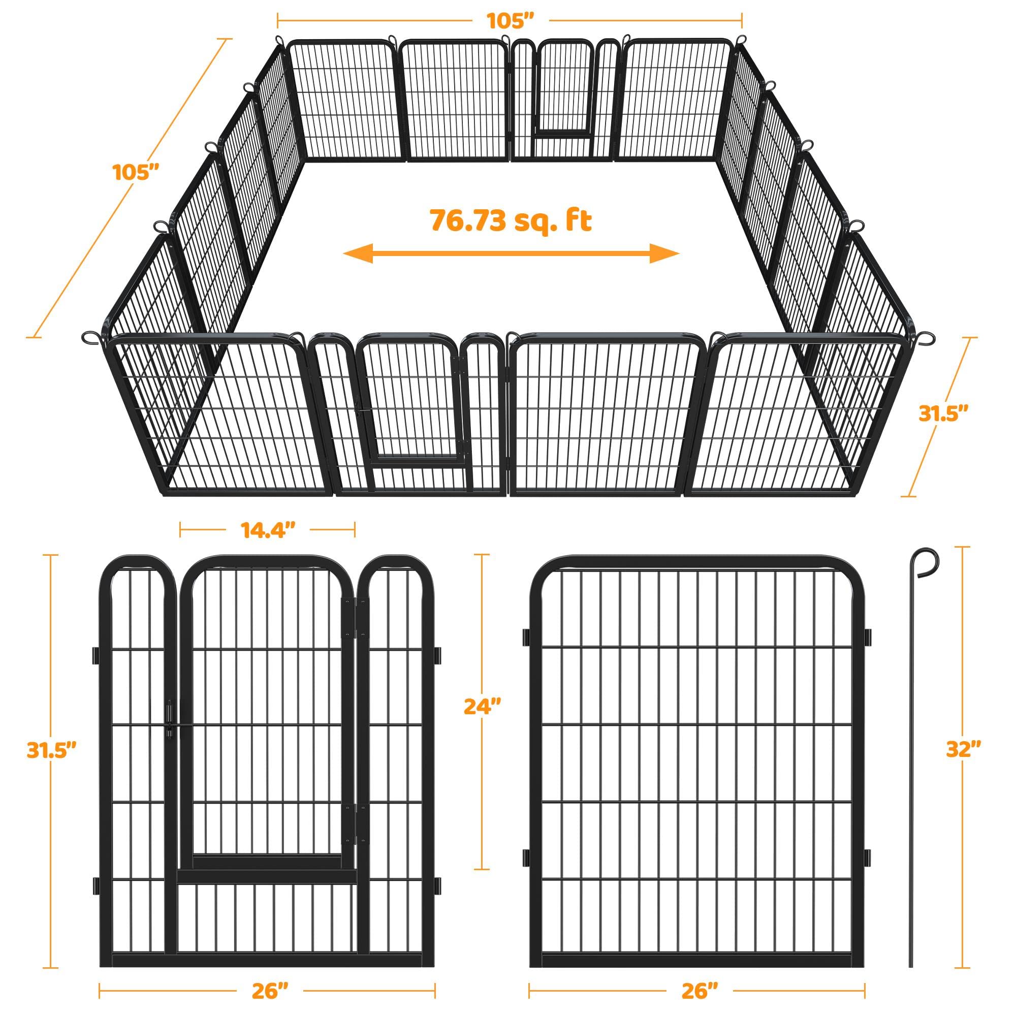 Yaheetech Dog Playpen Outdoor, Indoor Pen for Large/Medium/Small Dogs Animals Portable Playpen for RV Camping Garden Yard 32" Height 16 Panels