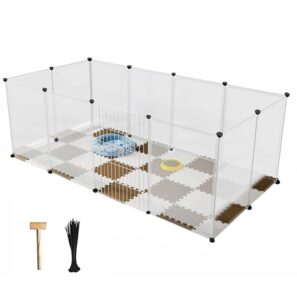 yahuni pet playpen for puppy - plastic yard fence tent for small animals,rabbits puppy kennel cage,portable large space with transparent white 12 panels