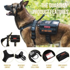 OneTigris Service Dog Vest Harness, Service Dog Cape Guardian Dog Molle Backpack with Pouches for Medium and Large Dogs (Black, Large)