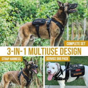 OneTigris Service Dog Vest Harness, Service Dog Cape Guardian Dog Molle Backpack with Pouches for Medium and Large Dogs (Black, Large)