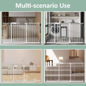 Extra Wide Baby Gate with Door, 57.4-62.2 Inch Walk Through Large Long Child Gates for Stair Doorway - Indoor Outdoor Safty Gate for Toddler Pet Dog Doggie White