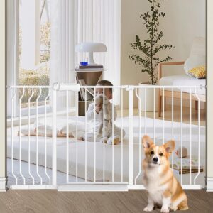 Extra Wide Baby Gate with Door, 57.4-62.2 Inch Walk Through Large Long Child Gates for Stair Doorway - Indoor Outdoor Safty Gate for Toddler Pet Dog Doggie White