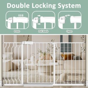 Extra Wide Baby Gate with Door, 57.4-62.2 Inch Walk Through Large Long Child Gates for Stair Doorway - Indoor Outdoor Safty Gate for Toddler Pet Dog Doggie White