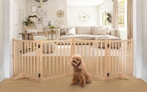 yocan wooden freestanding dog gates for the house,dog gates for doorways, stairs,wood dog fences indoor pet gate,step over fence-4 panel 24”