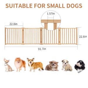 YOCAN Wooden Freestanding Dog Gates for The House,Dog Gates for Doorways, Stairs,Wood Dog Fences Indoor Pet Gate,Step Over Fence-4 Panel 24”