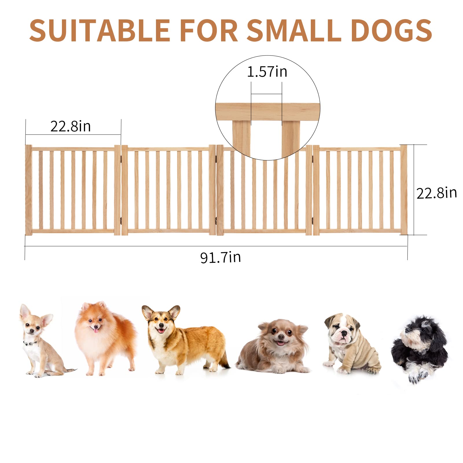 YOCAN Wooden Freestanding Dog Gates for The House,Dog Gates for Doorways, Stairs,Wood Dog Fences Indoor Pet Gate,Step Over Fence-4 Panel 24”