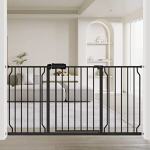 fairy baby extra wide baby gate black 57.5-62 inch wide, walk through pressure mounted no drill, long and large tension dog gates for pet and kids