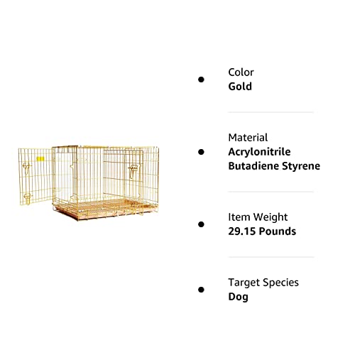 HOMEY PET Gold Dog Crate 36 Inch, Portable Folding Metal Wire Dog Kennel Pet Dog Cage with Removable Floor Grid, Pull Out Leak-Proof Pan, Double Doors, Handle for Medium Dogs, Indoor Outdoor Travel