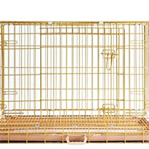 HOMEY PET Gold Dog Crate 36 Inch, Portable Folding Metal Wire Dog Kennel Pet Dog Cage with Removable Floor Grid, Pull Out Leak-Proof Pan, Double Doors, Handle for Medium Dogs, Indoor Outdoor Travel