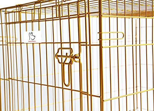 HOMEY PET Gold Dog Crate 36 Inch, Portable Folding Metal Wire Dog Kennel Pet Dog Cage with Removable Floor Grid, Pull Out Leak-Proof Pan, Double Doors, Handle for Medium Dogs, Indoor Outdoor Travel