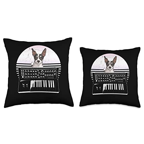 Synth Music Producer Keyboard Synthesizer Jack Russell Terrier Dog Modular Synthesizer Keyboard Throw Pillow, 16x16, Multicolor