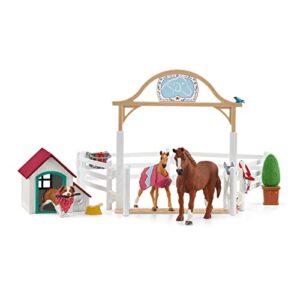 schleich horse club, horse toys for girls and boys, hannah's guest horses horse set with ruby the dog and horse toys, 20 pieces, ages 5+