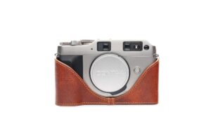 contax g1 case, bolinus handmade genuine real leather half camera case bag cover for contax g1 camera with hand strap (lavabrown)