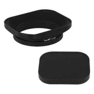 haoge lh-e52t 52mm square metal screw-in lens hood with cap for 52mm canon nikon sony leica voigtlander nikkor panasonic pentax contax olympus lens and other lens with 52mm filter thread