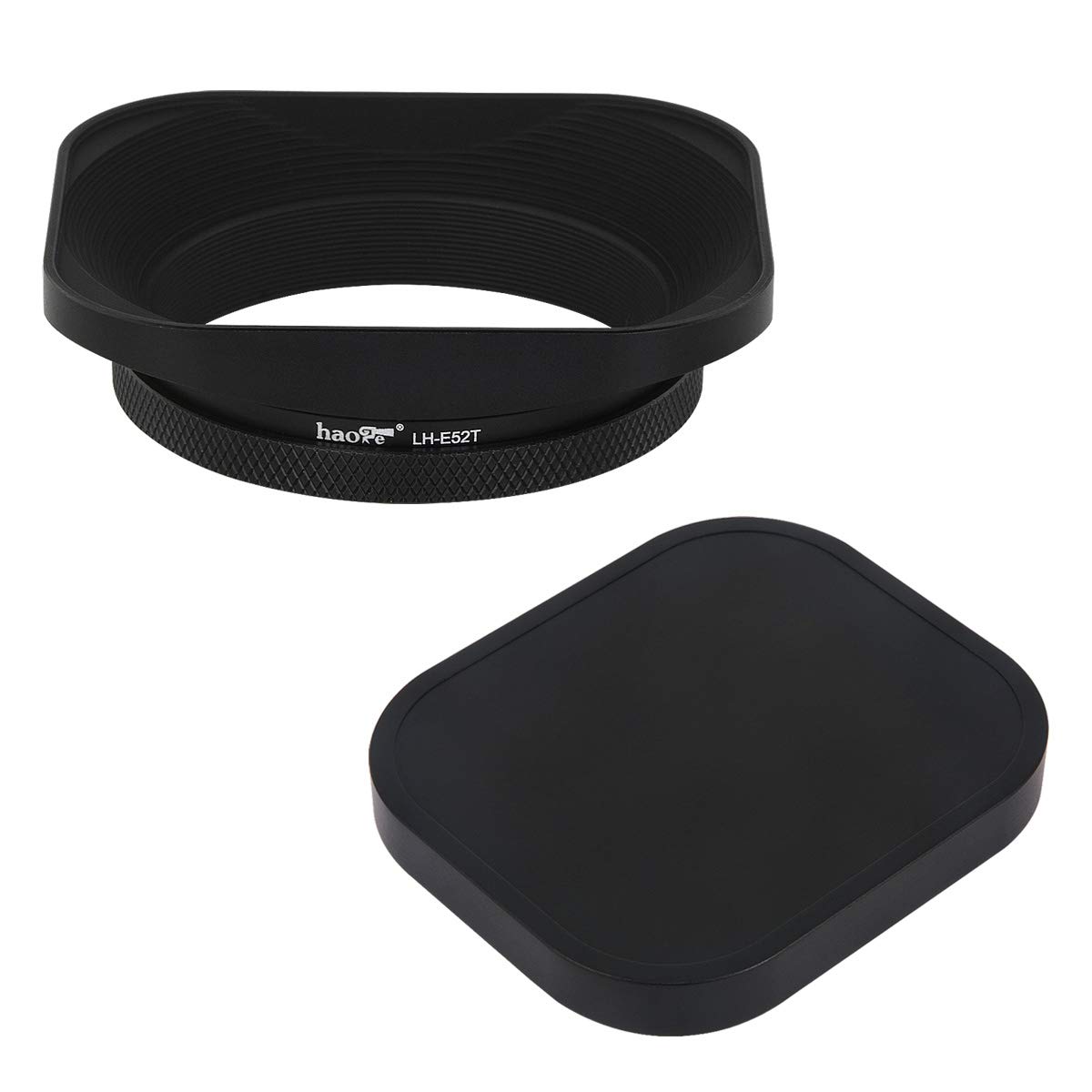 Haoge LH-E52T 52mm Square Metal Screw-in Lens Hood with Cap for 52mm Canon Nikon Sony Leica Voigtlander Nikkor Panasonic Pentax Contax Olympus Lens and Other Lens with 52mm Filter Thread