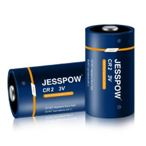 jesspow cr2 3v lithium battery, cr2 batteries for golf rangefinder, flashlight, photo cameras, alarm systems 2 pack (non-rechargeable)