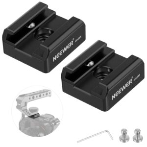 neewer 2 pack cold shoe mount adapter with 1/4" screws for flash led light monitor microphone, aluminum shoe mount with anti twist pins non slip pads compatible with smallrig cage top handles, ua031