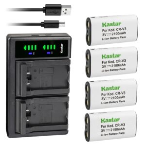 kastar 4-pack cr-v3 battery and ltd2 usb charger replacement for toshiba pdr-m21, pdr-m25, pdr-m60, pdr-m61, pdr-m65, pdr-m71, pdr-m81, contax contax aria digital camera