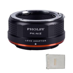 pholsy lens mount adapter compatible with pentax k pk lens to nikon z mount camera body compatible with nikon z fc, z30, z9, z8, z6 ii, z7 ii, z6, z7, z5, z50