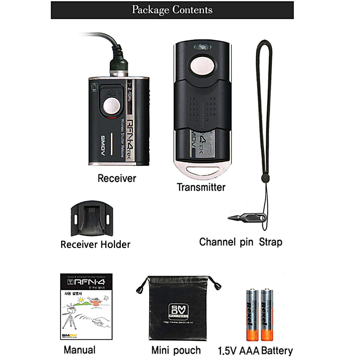 SMDV RFN4 RF-905 Wireless Remote Shutter Release for Canon, Olympus, Fuji, Samsung, Sigma, Pentax, Contax and Hasselblad - Transmitter and Receiver