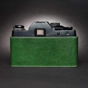 Contax RTS Case, BolinUS Handmade Genuine Real Leather Half Camera Case Bag Cover for Contax RTS/RTS II RTS2 Camera with Hand Strap (Green)