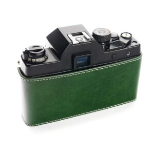 Contax RTS Case, BolinUS Handmade Genuine Real Leather Half Camera Case Bag Cover for Contax RTS/RTS II RTS2 Camera with Hand Strap (Green)