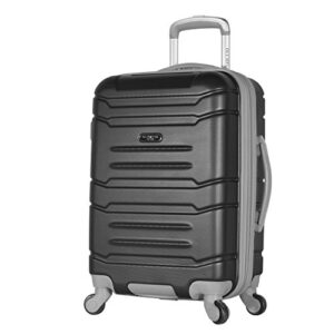 olympia denmark 21 inch expandable carry on 4 wheel spinner multiple grip luggage suitcase with aluminum locking system and interior divider, laptop compartment, black