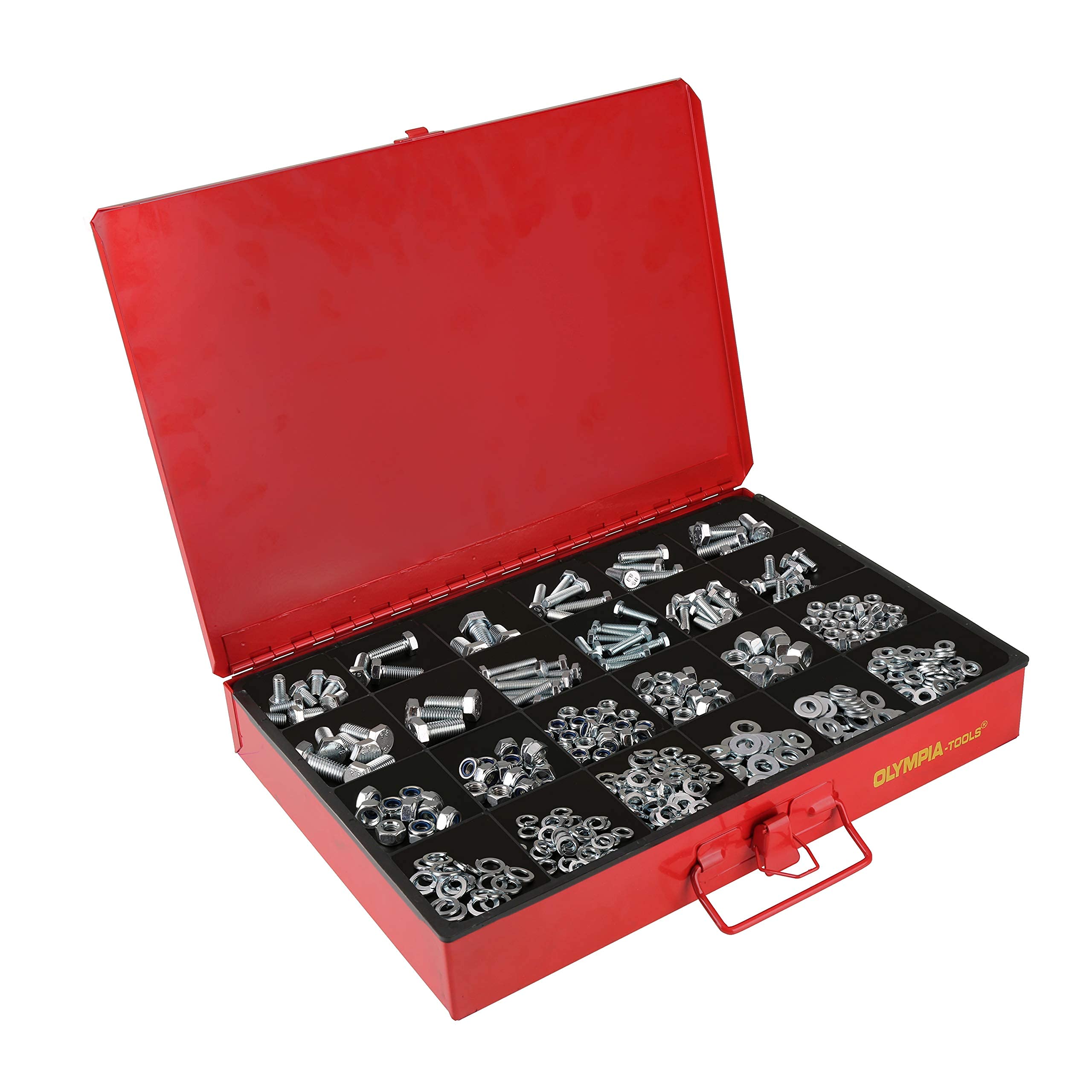 Olympia Tools 90-806 4-Drawer Hardware Organizer includes 2500-pieces Small Hardware, black/red