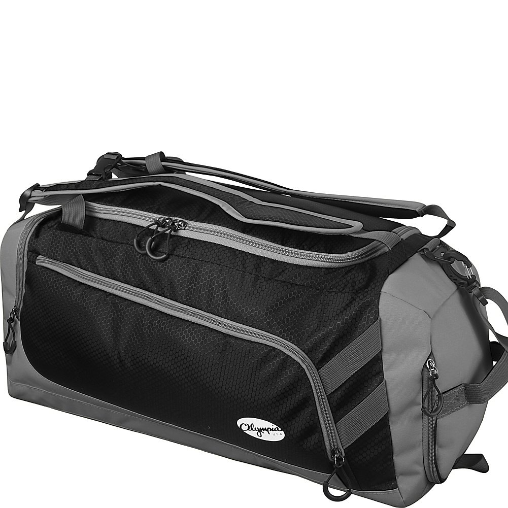 Olympia U.S.A. Blitz 22" Convertible Gym Duffel W/Backpack Straps Duffel Bag, BLACK+GRAY