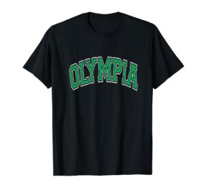 olympia arched green text t-shirt