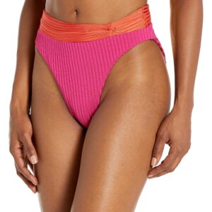 trina turk women's standard olympia ribbed high waist bikini bottom-cheeky coverage, swimwear separates, pink, 10