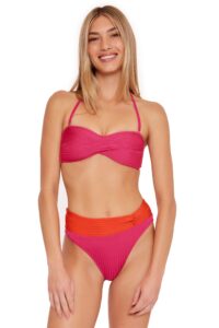 trina turk women's standard olympia ribbed twist bandeau bikini top-strapless, swimwear separates, pink, 10